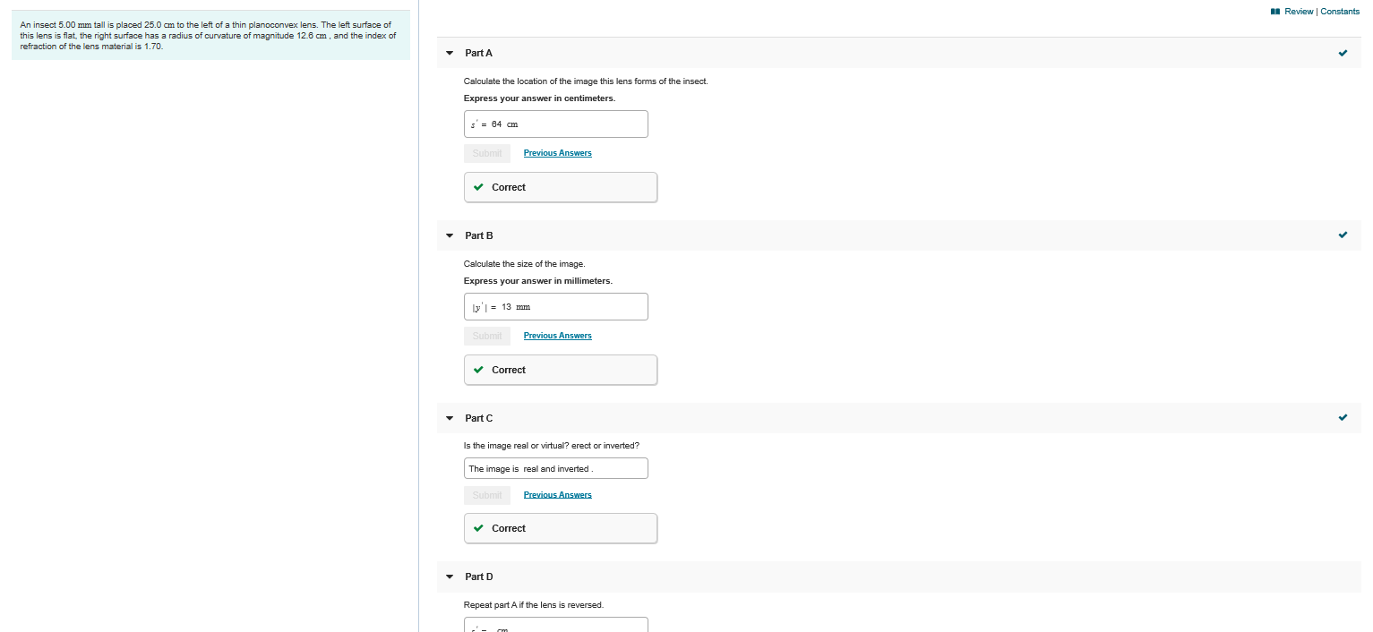 Solved Review Constants An insect 5.00 mm tall is placed | Chegg.com