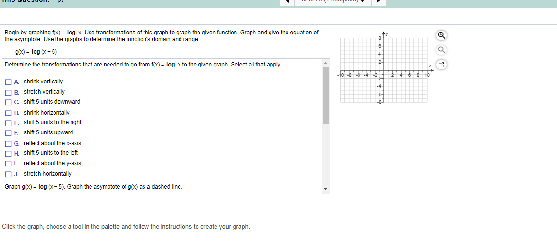 Solved Begin by graphing f(x) = log x. Use transformations | Chegg.com