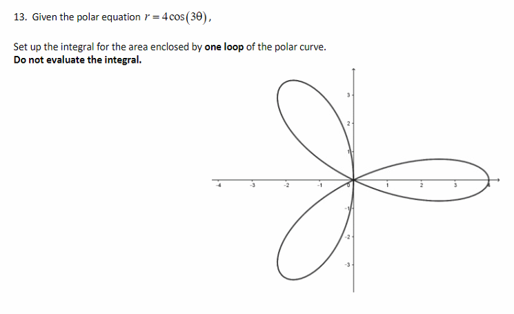 Solved 13. Given the polar equation r = 4 cos(30), Set up | Chegg.com