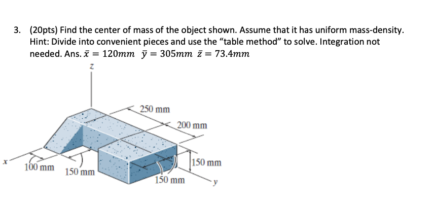 Solved 3. (20pts) Find the center of mass of the object | Chegg.com