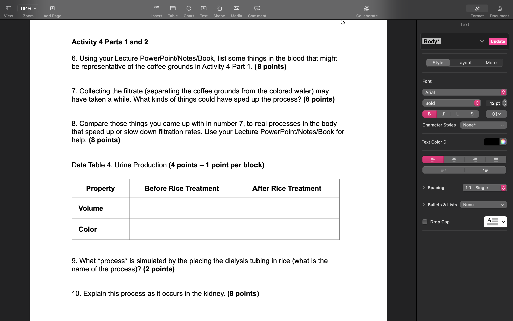 Solved 164% Zoom P Table Chart View Add Page Insert Text | Chegg.com
