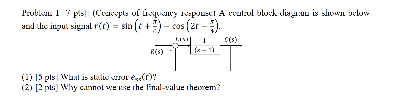 Solved by an EXPERT Problem 1 [7 pts]: (Concepts of ﻿frequency response) | Chegg.com