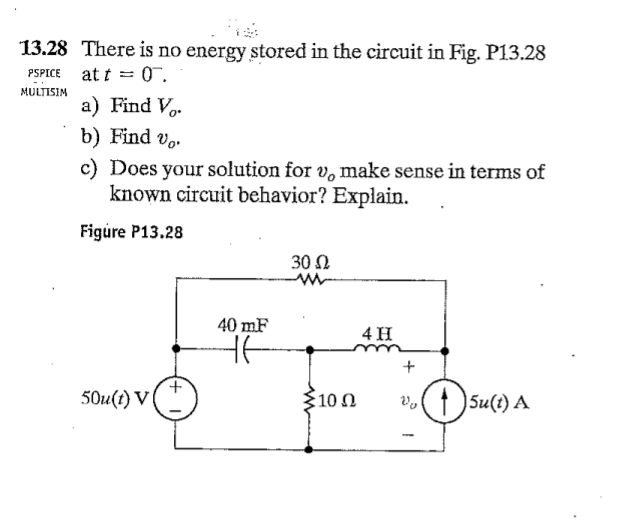 Solved 13.28 There is no energy stored in the circuit in | Chegg.com