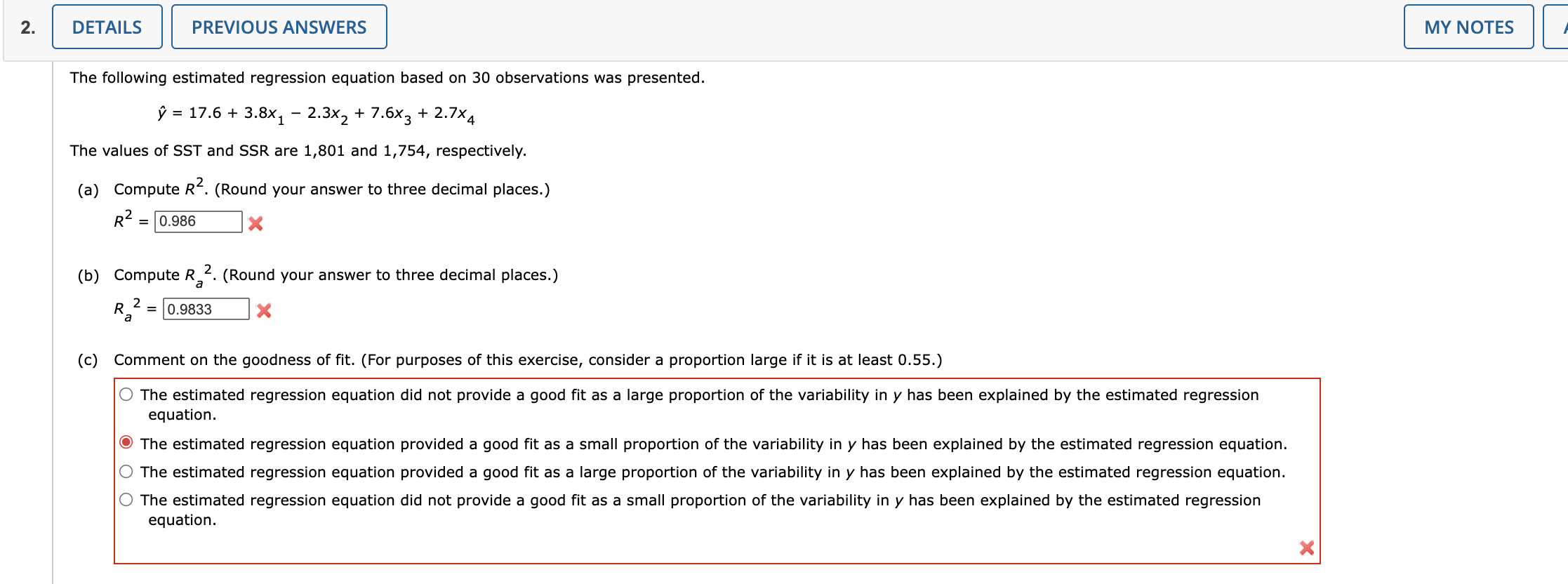 Solved 2. DETAILS PREVIOUS ANSWERS MY NOTES The following | Chegg.com