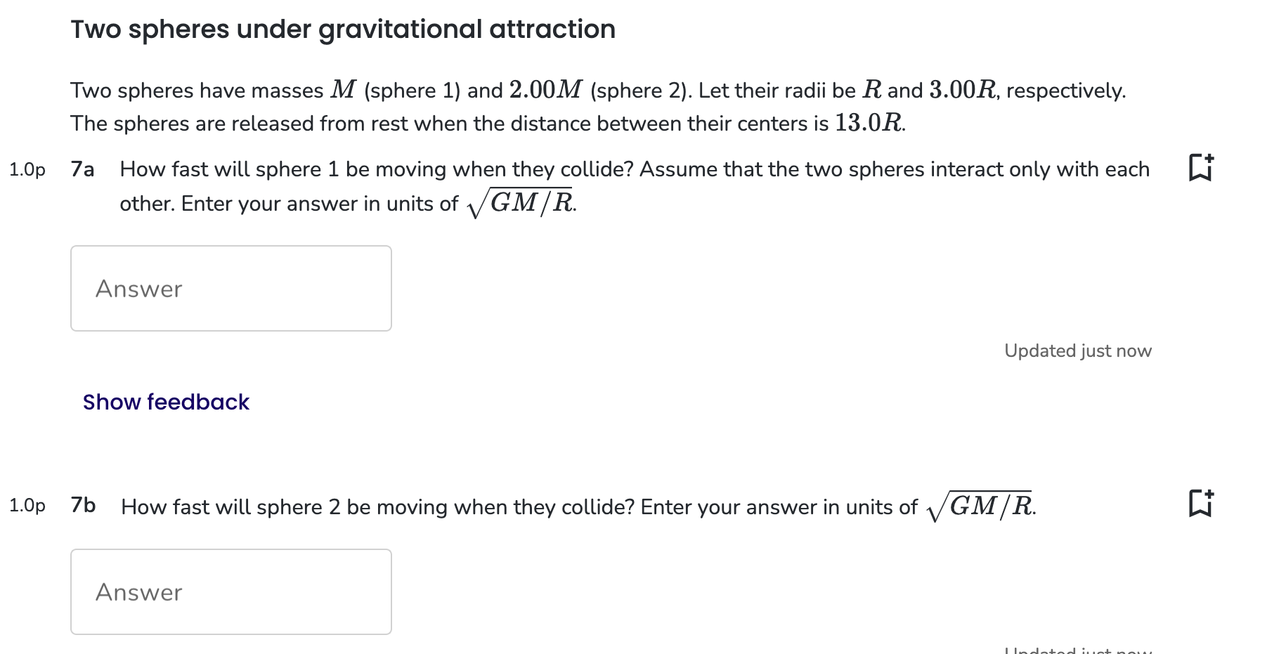 Solved Two spheres under gravitational attraction Two | Chegg.com
