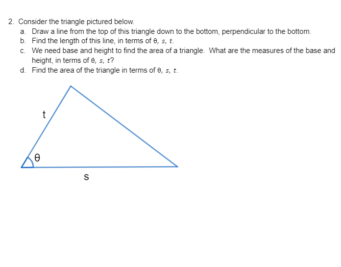 Solved Consider the triangle pictured below.a. ﻿Draw a line | Chegg.com