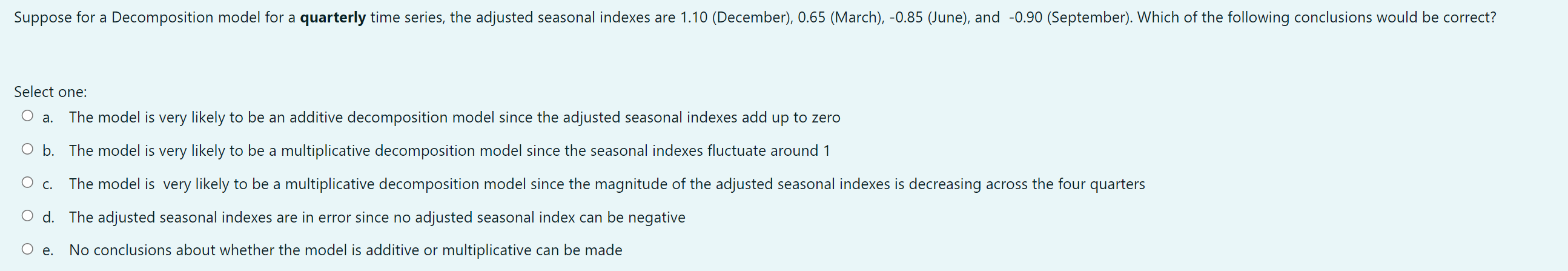 Solved Suppose for a Decomposition model for a quarterly | Chegg.com
