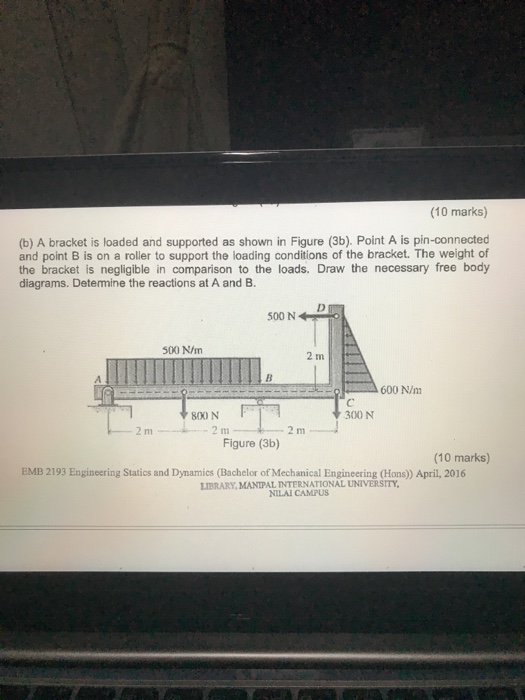Solved (10 marks) (b) A bracket is loaded and supported as | Chegg.com