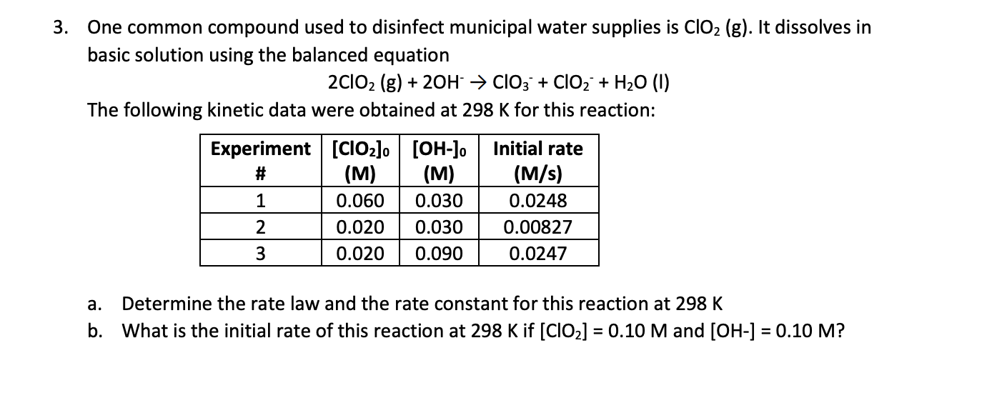 Solved 3. One common compound used to disinfect municipal | Chegg.com