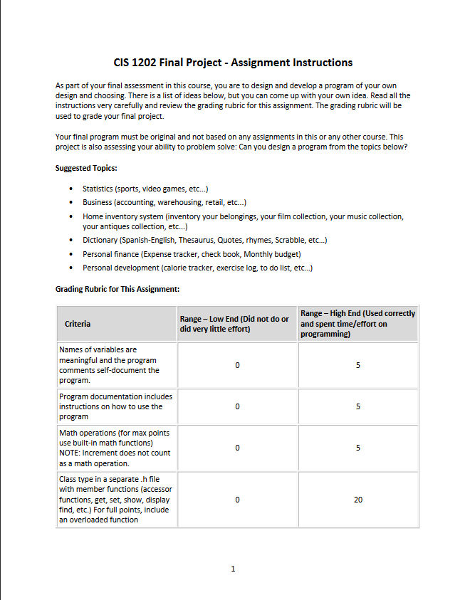 Cis 1202 Final Project Assignment Instructions As 