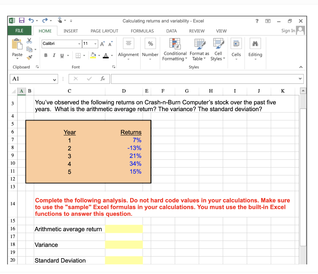 Solved X 5 Calculating Returns And Variability Excel 