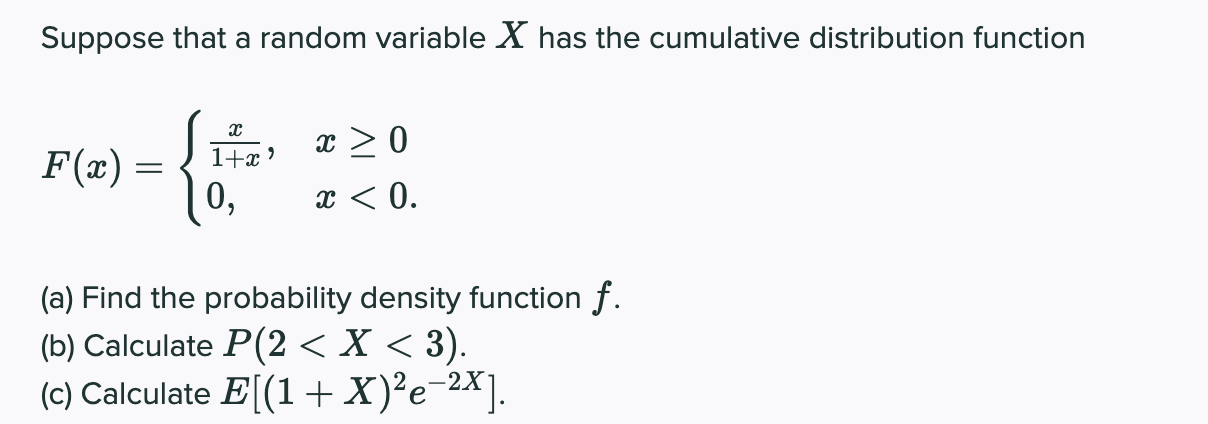 Solved Suppose that a random variable X has the cumulative | Chegg.com