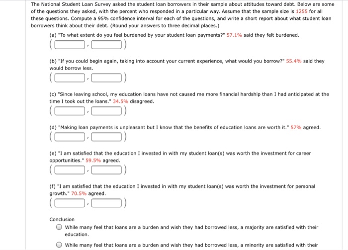 Solved The National Student Loan Survey asked the student | Chegg.com