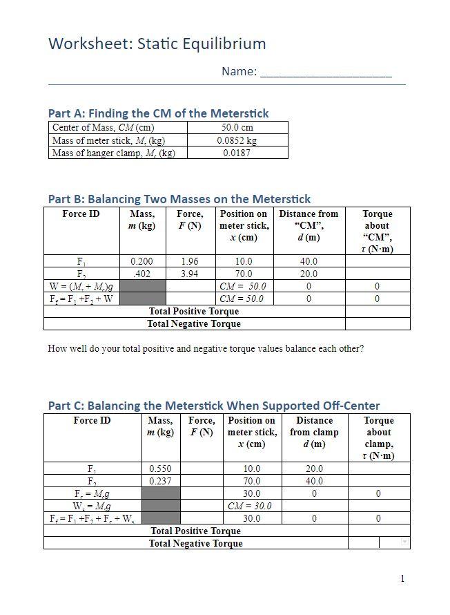 Solved Worksheet: Static Equilibrium: Calculate torque in | Chegg.com