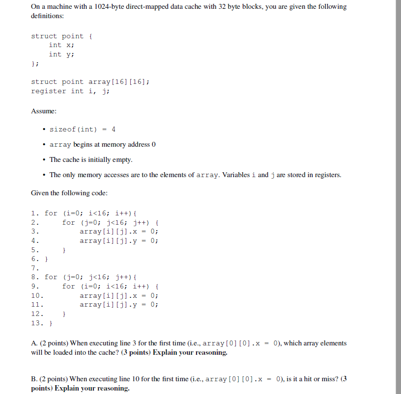 Solved On a machine with a 1024-byte direct-mapped data | Chegg.com