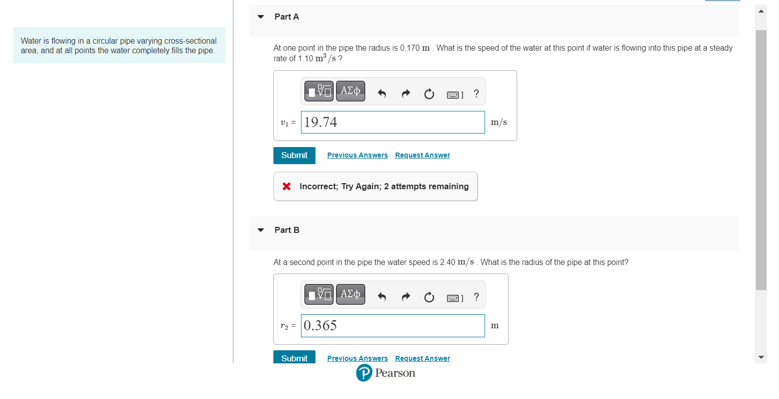 Solved Water is flowing in a circular pipe varying | Chegg.com