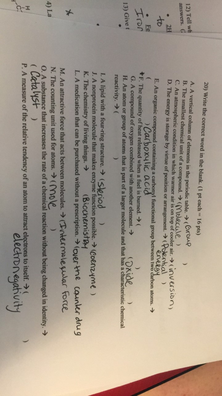 Solved 20) Write the correct word in the blank. (1 pt each = | Chegg.com