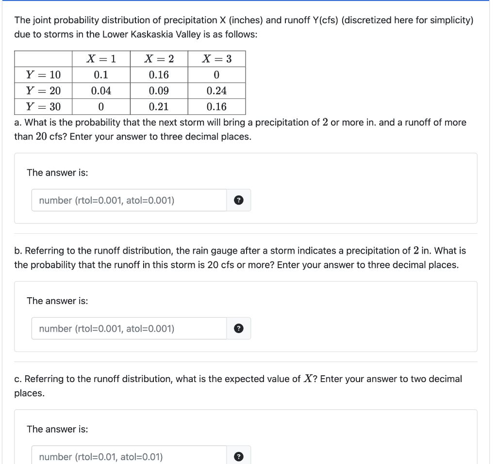 Solved The joint probability distribution of precipitation X | Chegg.com