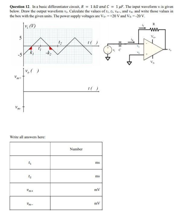 Solved Question 12. In a basic differentiator circuit, R = 1 | Chegg.com