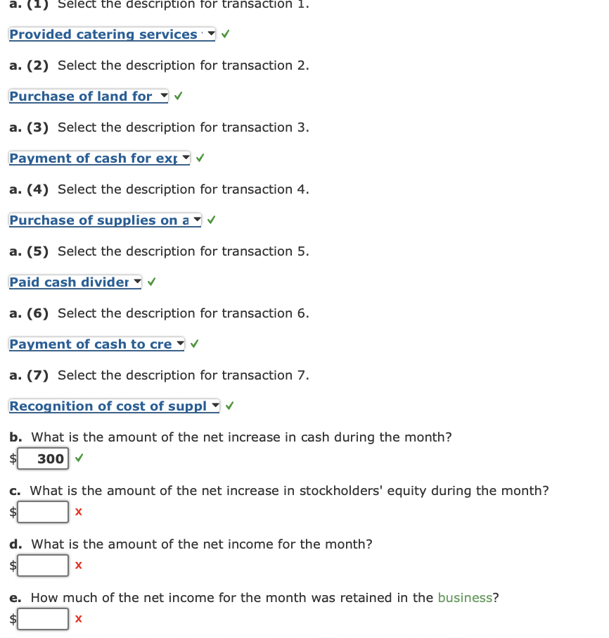 a. (1) Select the description for transaction 1 . a. | Chegg.com