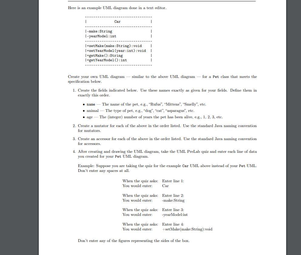 Solved Here is an example UML diagram done in a text editor. | Chegg.com