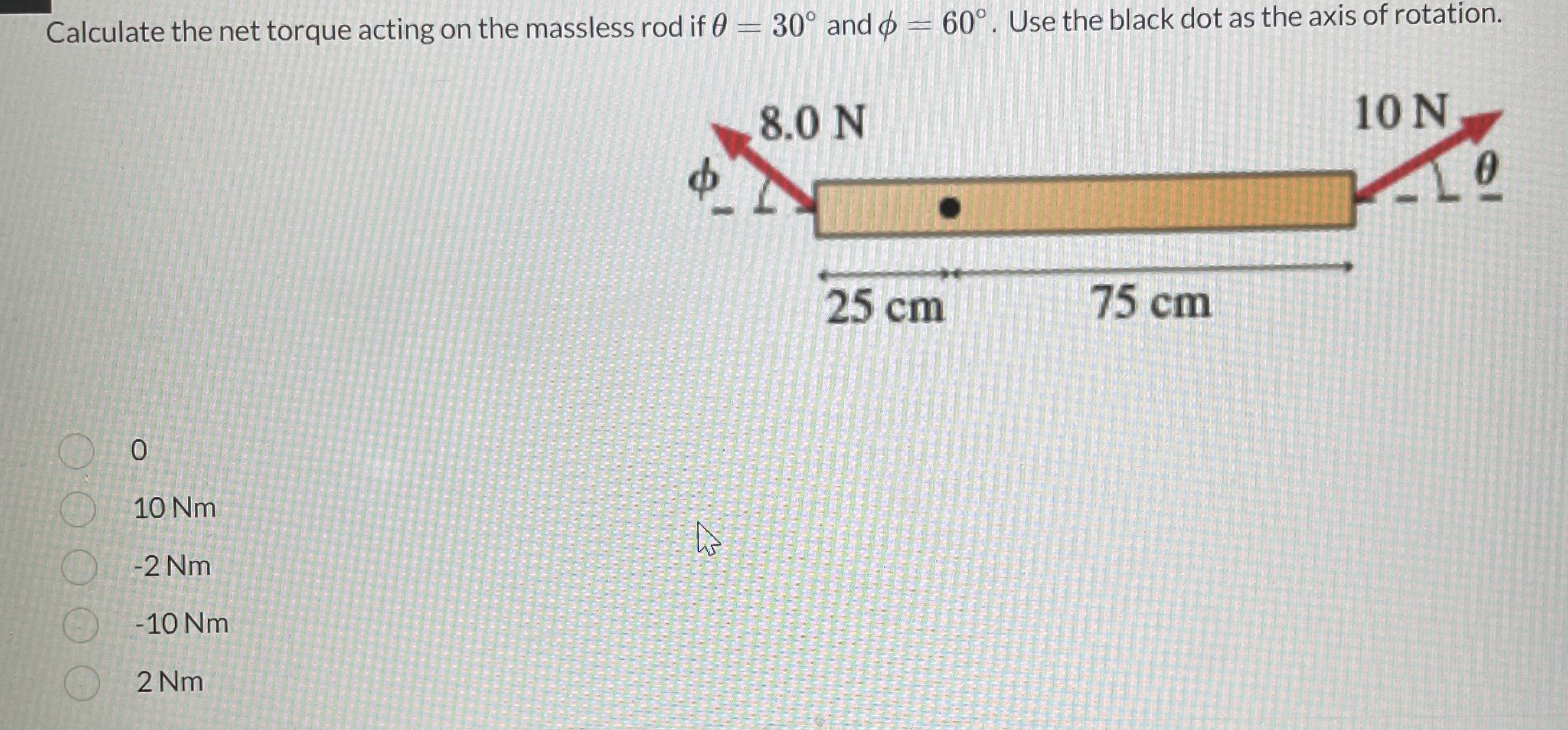 Solved Calculate the net torque acting on the massless rod | Chegg.com