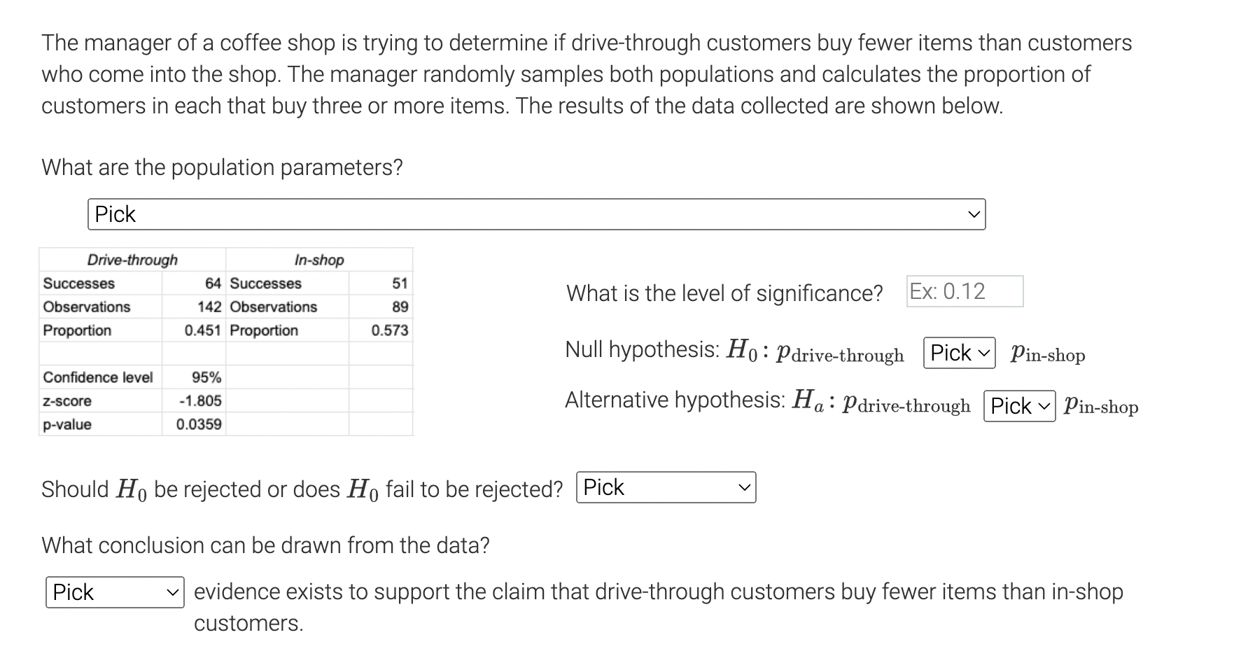 Solved The manager of a coffee shop is trying to determine | Chegg.com