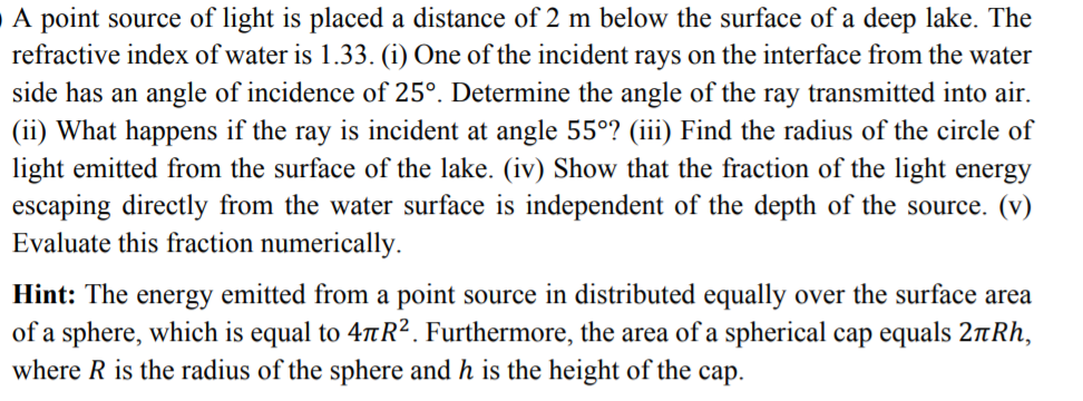 Solved A point source of light is placed a distance of 2 m | Chegg.com