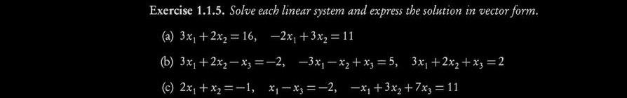 Solved Exercise 1.1.5. Solve each linear system and express | Chegg.com