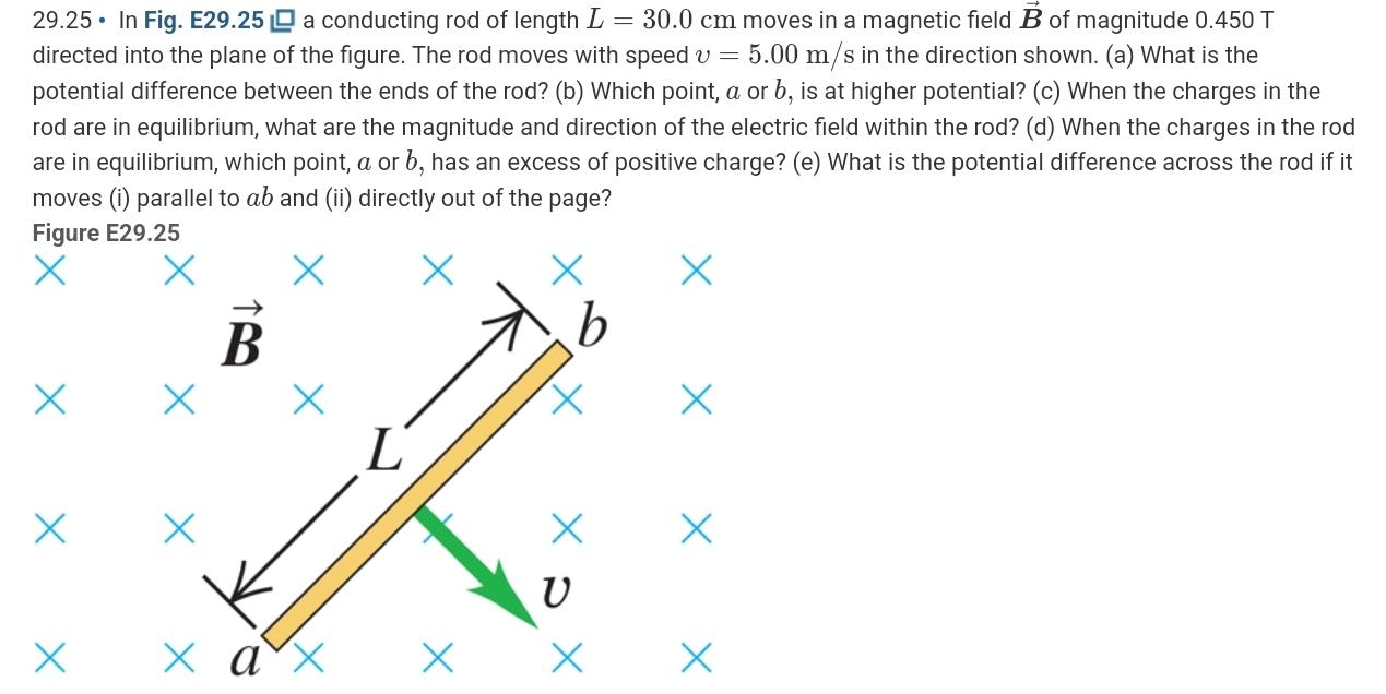 29.25 • In Fig. E29.25 a conducting rod of length | Chegg.com