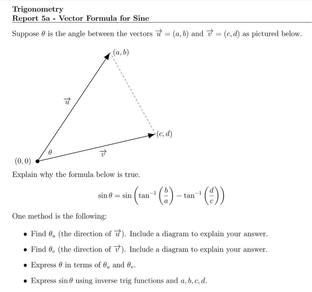 Solved Trigonometry Report 5a - Vector Formula for Sine | Chegg.com