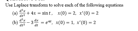 Solved Use Laplace transform to solve each of the following | Chegg.com