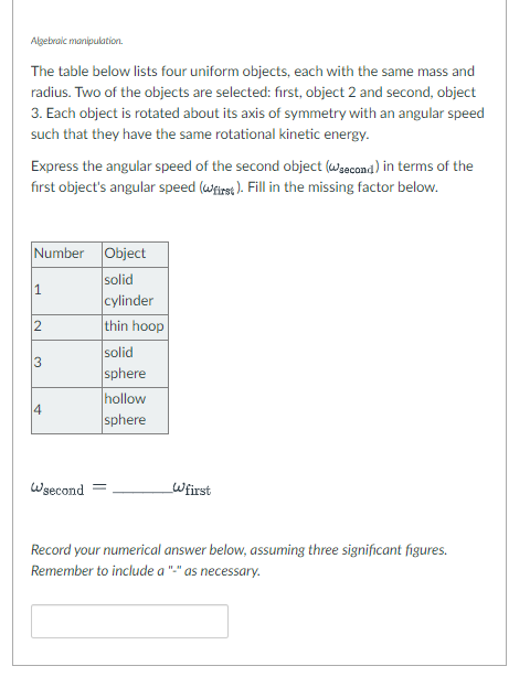 Solved Algebraic Manipulation The Table Below Lists Four