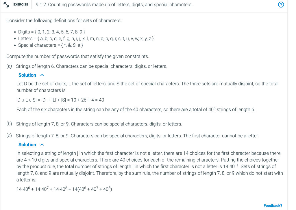 Solved EXERCISE 9.1.2: Counting passwords made up of | Chegg.com
