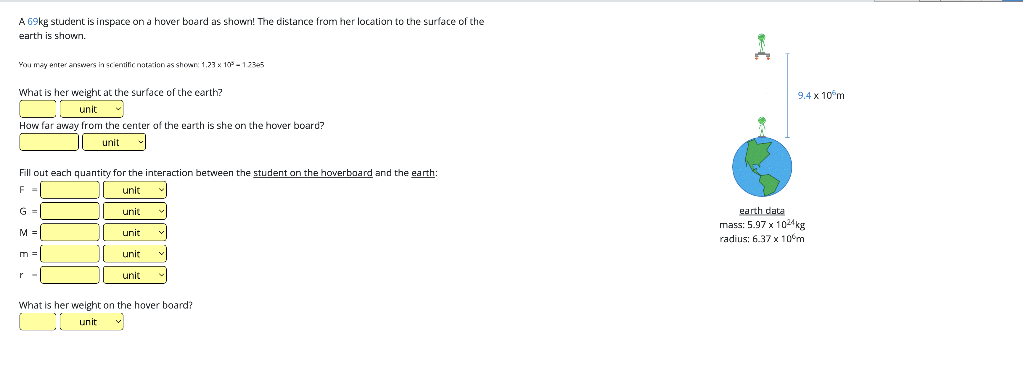 Solved A 69kg ﻿student is inspace on a hover board as shown! | Chegg.com