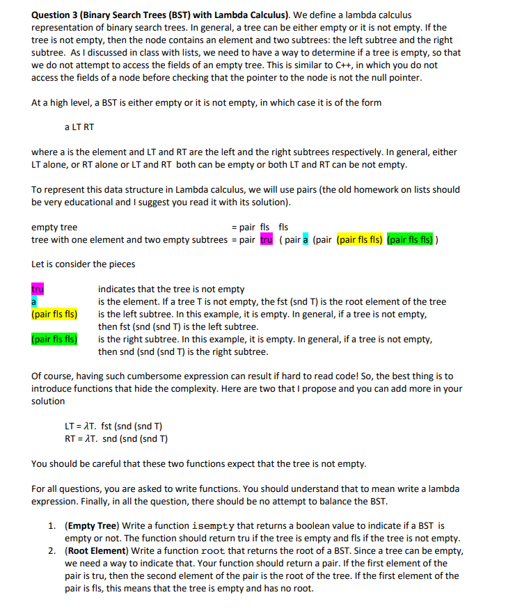 Question 3 (Binary Search Trees (BST) with Lambda | Chegg.com Question 3 (Binary Search Trees (BST) with Lambda | Chegg.com