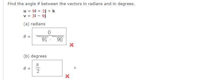 Solved Find the angle θ between the vectors in radians and | Chegg.com