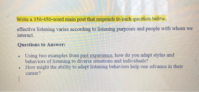 Solved Write a 350-450-word main post that responds to each | Chegg.com