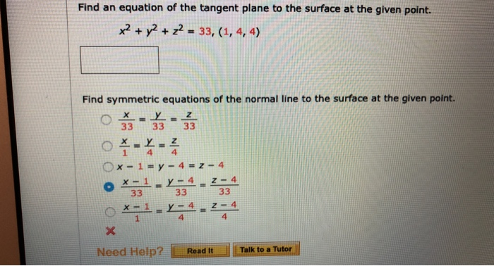 Solved Find an equation of the tangent plane to the surface | Chegg.com