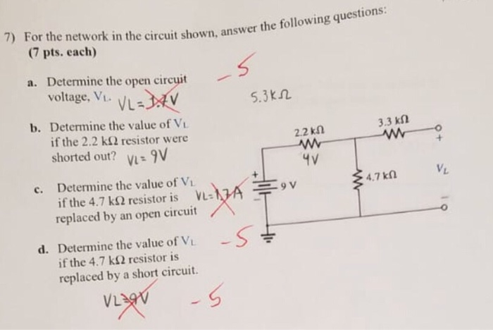 Solved 7 ) For the network in the circuit shown, answer the | Chegg.com