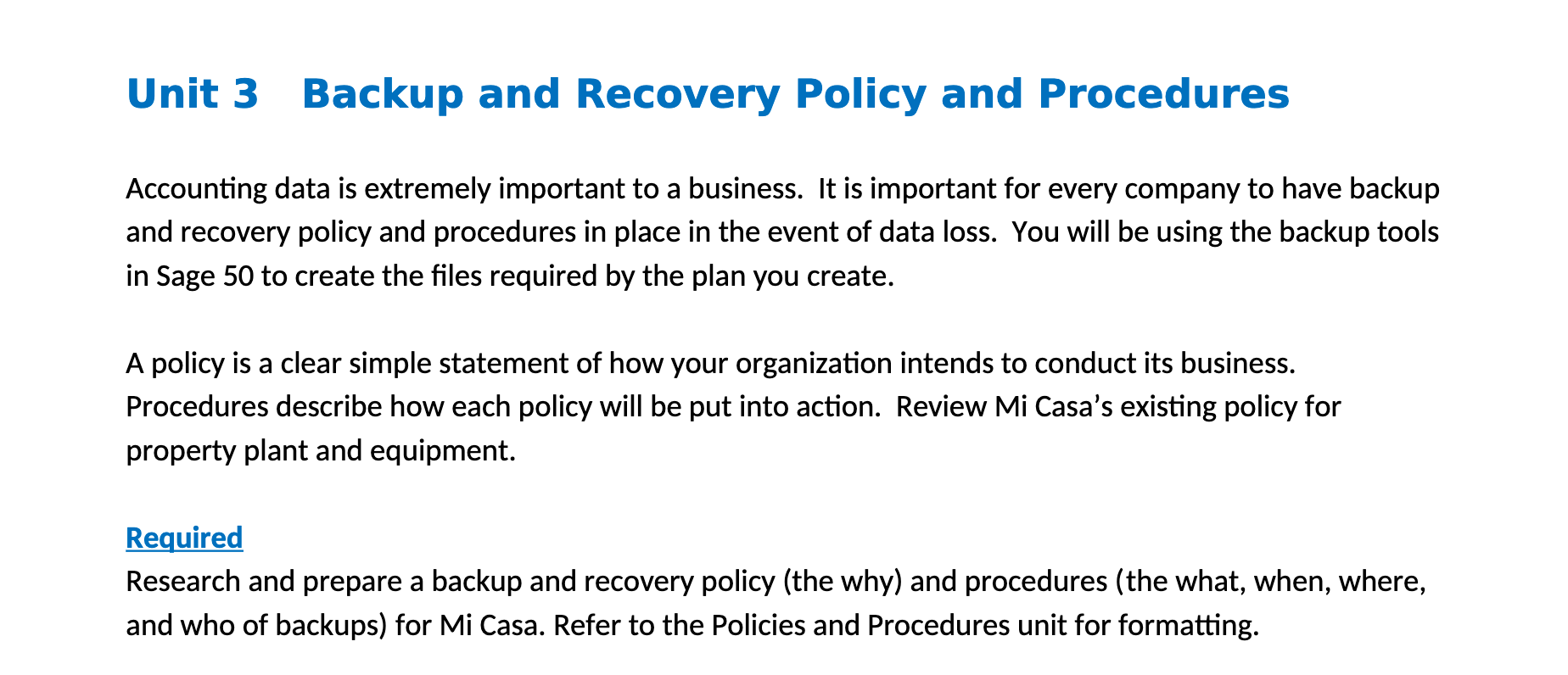 Solved Unit 3 Backup and Recovery Policy and Procedures | Chegg.com