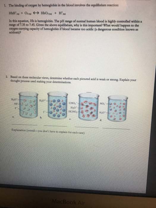Solved 1. The binding of oxygen by hemoglobin in the blood | Chegg.com
