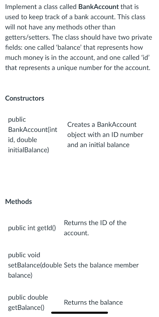 Solved Implement a class called BankAccount that is used to | Chegg.com