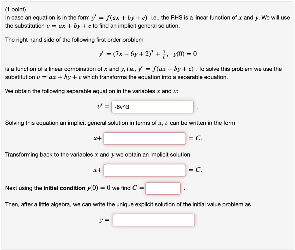 Solved In case an equation is in the form y′=f(ax+by+c), | Chegg.com