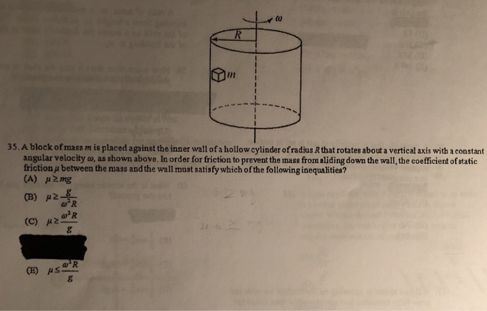 Solved On 35. A block of mass m is placed against the inner | Chegg.com