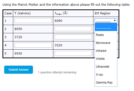 Solved Using the Planck Plotter and the information above | Chegg.com