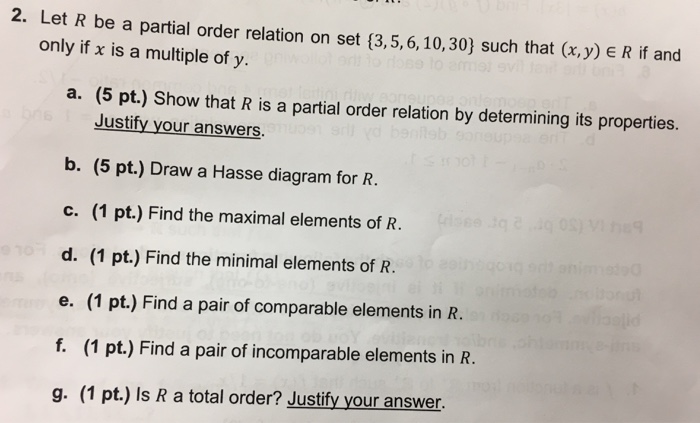 Solved 2. Let R be a partial order relation on set | Chegg.com