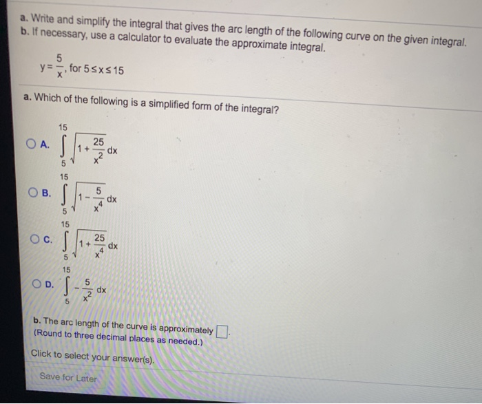 Solved a. Write and simplify the integral that gives the arc | Chegg.com
