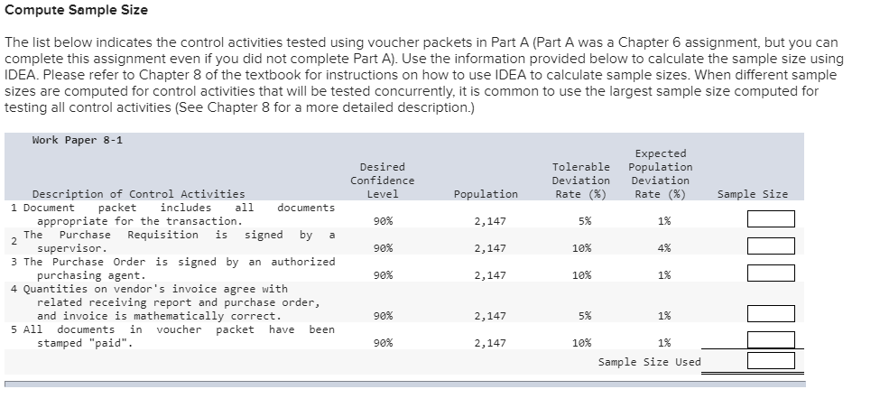 Compute Sample Size The list below indicates the | Chegg.com