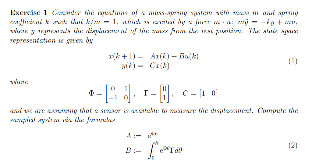 Solved Exercise 1 Consider the equations of a mass-spring | Chegg.com